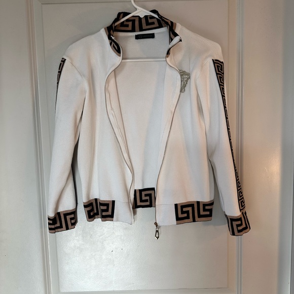 Versace | Sweaters | Versace Authentic Knit Zip Up Cream Medusa Logo ...